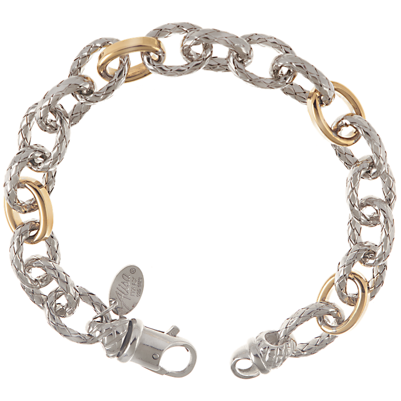 Sterling Traversa & Shiny Yellow Gold Oval Links Man's Bracelet VHB ... Sterling Traversa & Shiny Yellow Gold Oval Links Man's Bracelet VHB ...