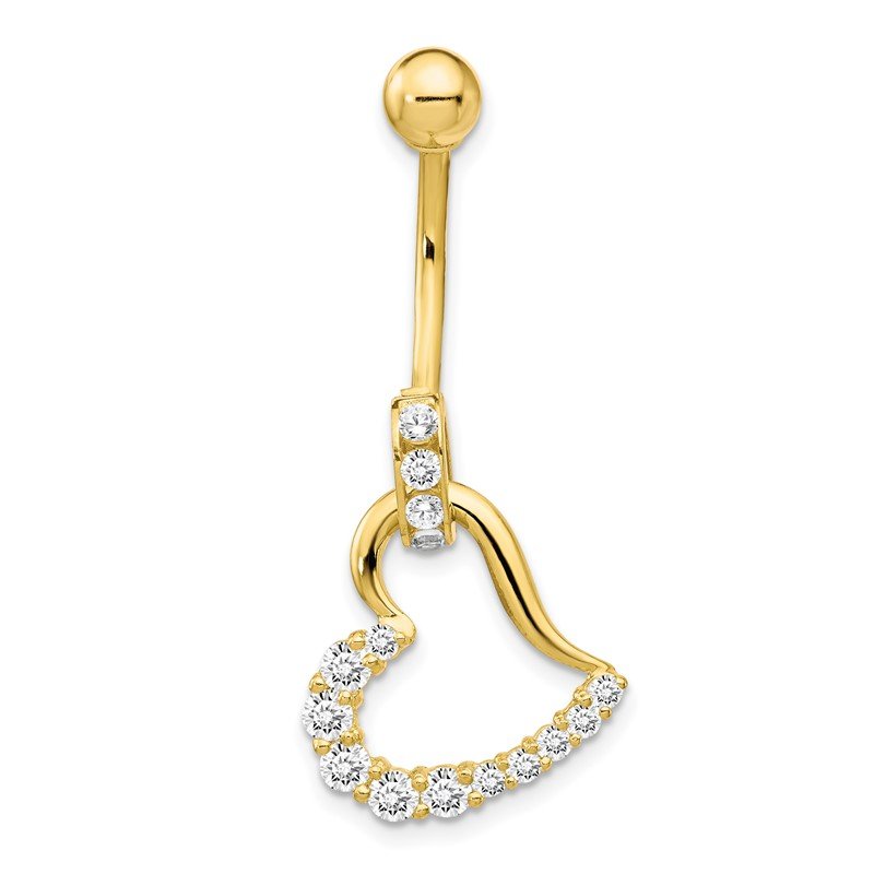 Quality Gold 10k W Cz Huggy Heart Belly Dangle 10BD118 Alan Sutton Jewelry