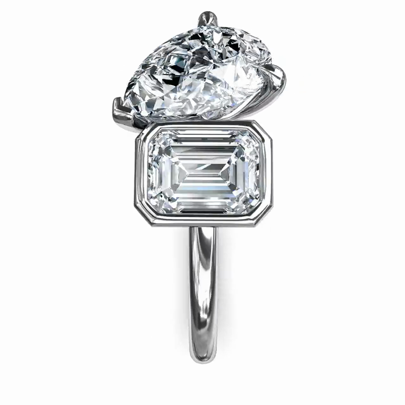 Toi et Moi Emerald Bezel and Pear Engagement Ring S4365 - Fana