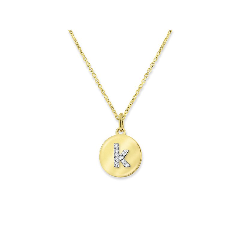 KC Designs Diamond Mini Disc Initial K Necklace in 14k Yellow Gold with 9 Diamonds weighing .03ct tw. N9640 K Gemsetter Company
