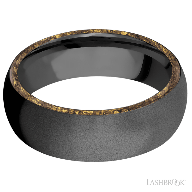 Lashbrook Designs Zirconium with Bead Finish and Alaskan Gold Nugget ...