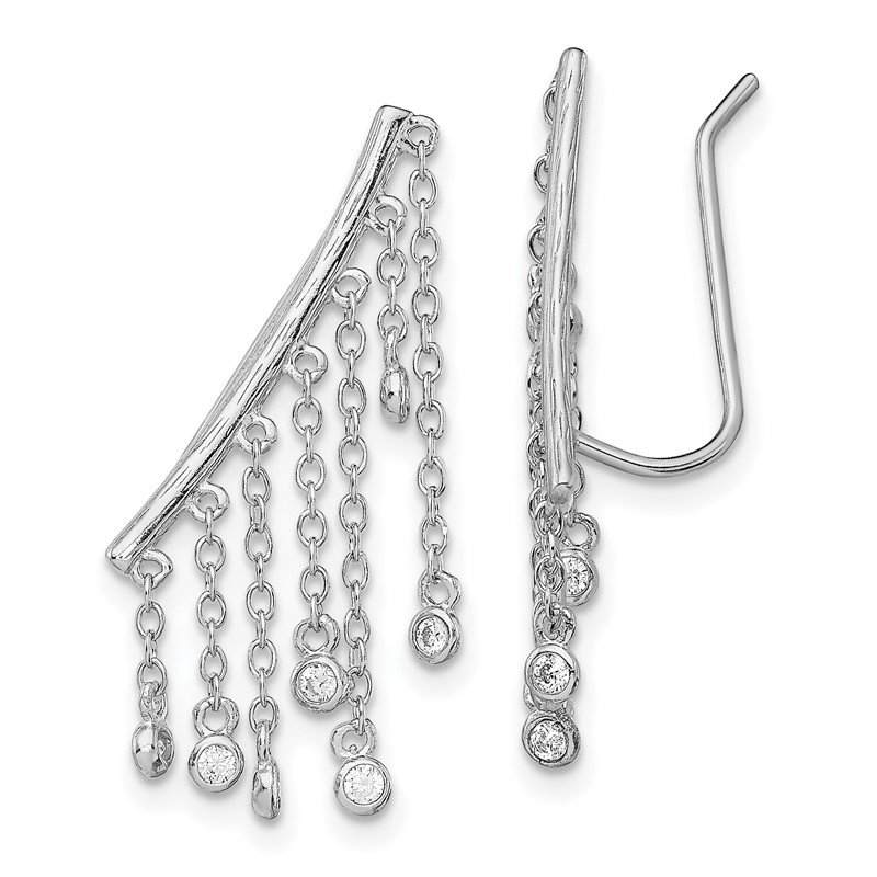 Sterling Silver Rhodium plated Polished Fancy CZ Dangle Ear Climber Earring