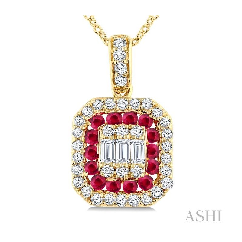 ASHI Emerald Shape Gemstone & Diamond Fusion Pendant 57976PEFGPDRBYG-OC ...