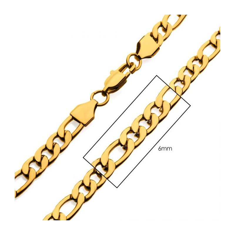 INOX Jewelry 6mm 18Kt Gold IP Figaro Chain Necklace NSTC0206G - R.M ...