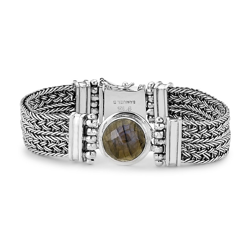 Samuel B STERLING SILVER WOVEN BRACELET WITH ROUND LABRADORITE 14MM ...