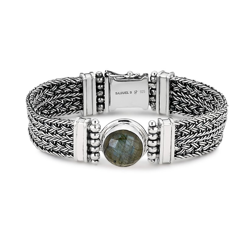 Samuel B STERLING SILVER WOVEN BRACELET WITH ROUND LABRADORITE 14MM ...