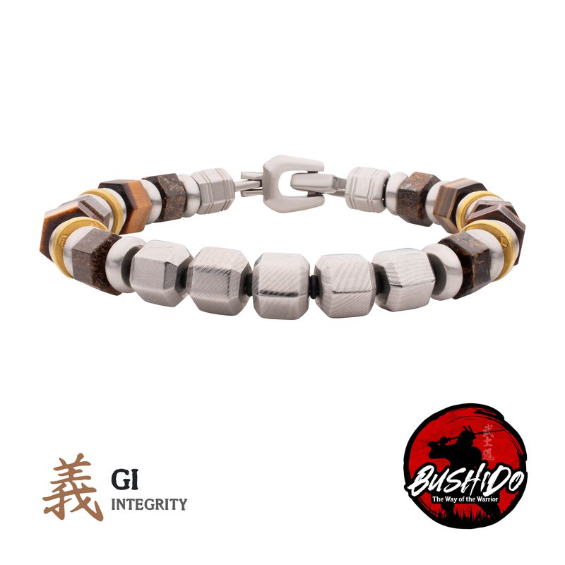 INOX Jewelry 8mm Steel, Bronzite and Tiger's Eye Beads Bushido Bracelet ...