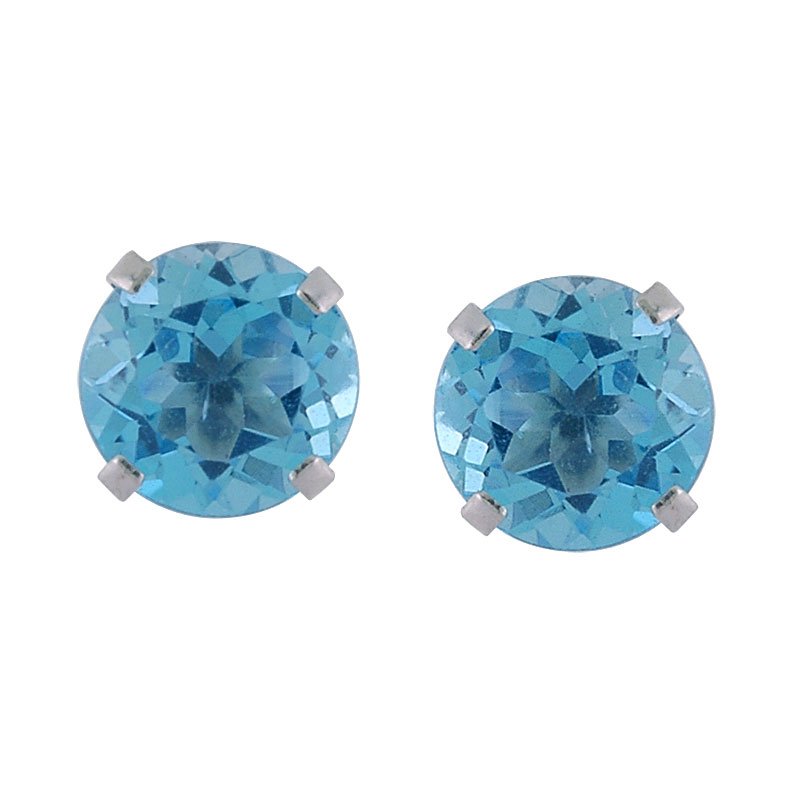 Color Merchants 14k White Gold 6mm Round Blue Topaz Stud Earrings (2.00 ...