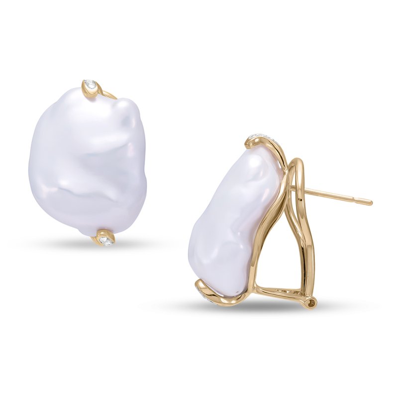 Pearl Diamond Omega Earrings E3166CL - Mastoloni Pearls