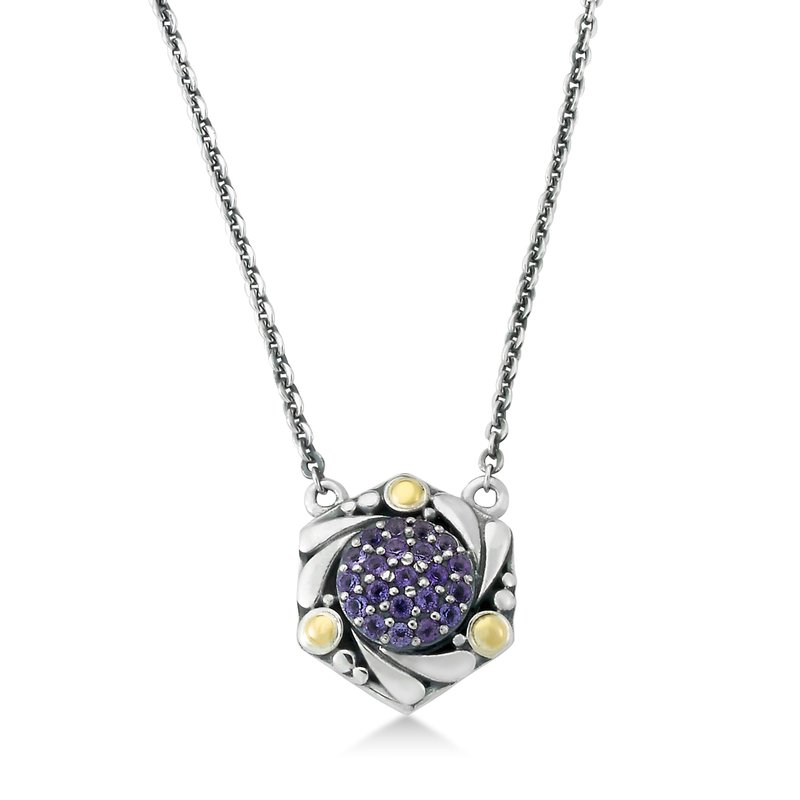 Samuel B STERLING SILVER/18K PAVE BIRTHSTONE NECKLACE- AMETHYST 64098N ...