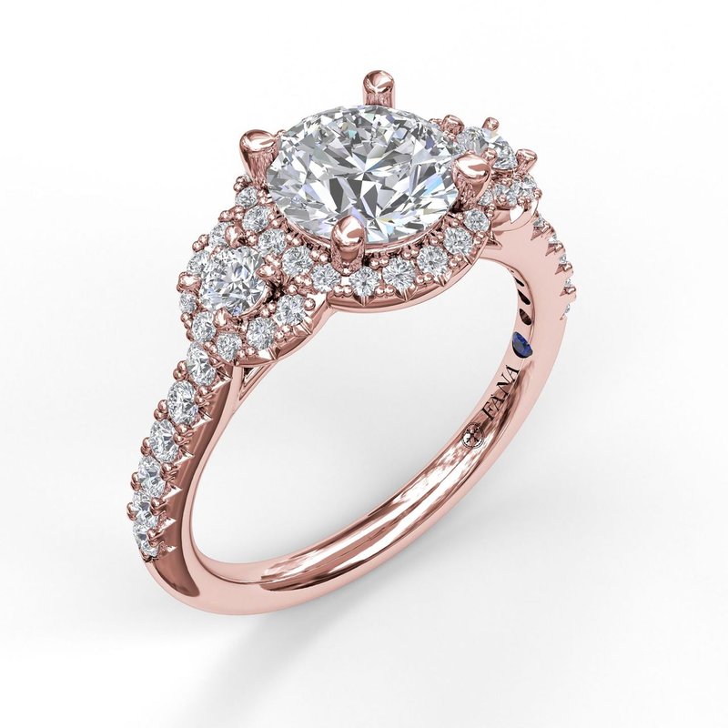 Three Stone Halo Engagement Ring S3405 - Fana