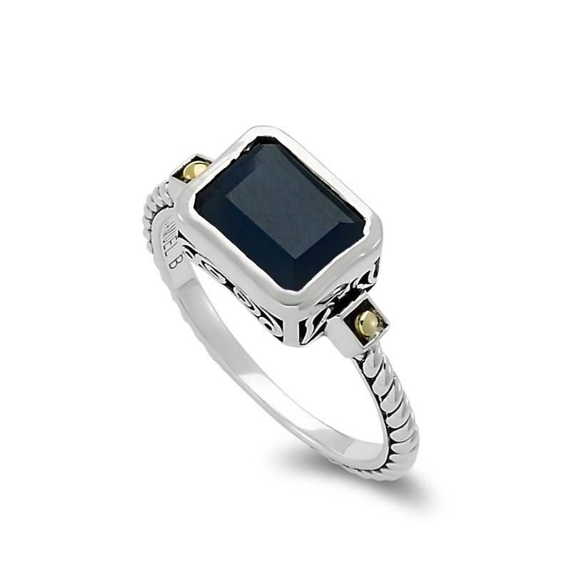 Samuel B STERLING SILVER/18K EMERALD CUT RING WITH BLUE SAPPHIRE 63333R ...