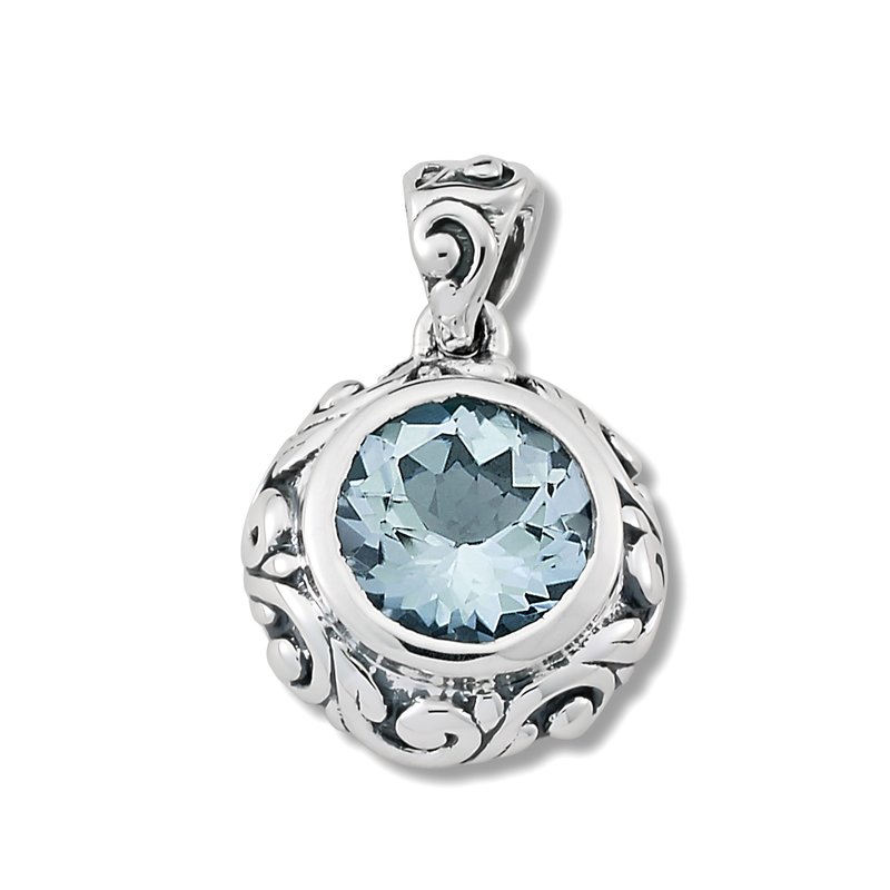 Samuel B STERLING SILVER ROUND BALI DESIGN BORDER BLUE TOPAX PENDANT ...