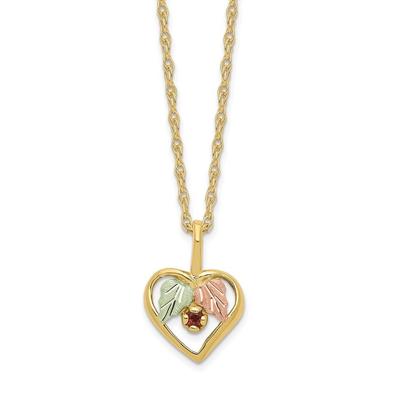 Quality Gold 10k Tri Color Black Hills Gold Heart Garnet Necklace 10BH723 18 Tripp Company Jewelers