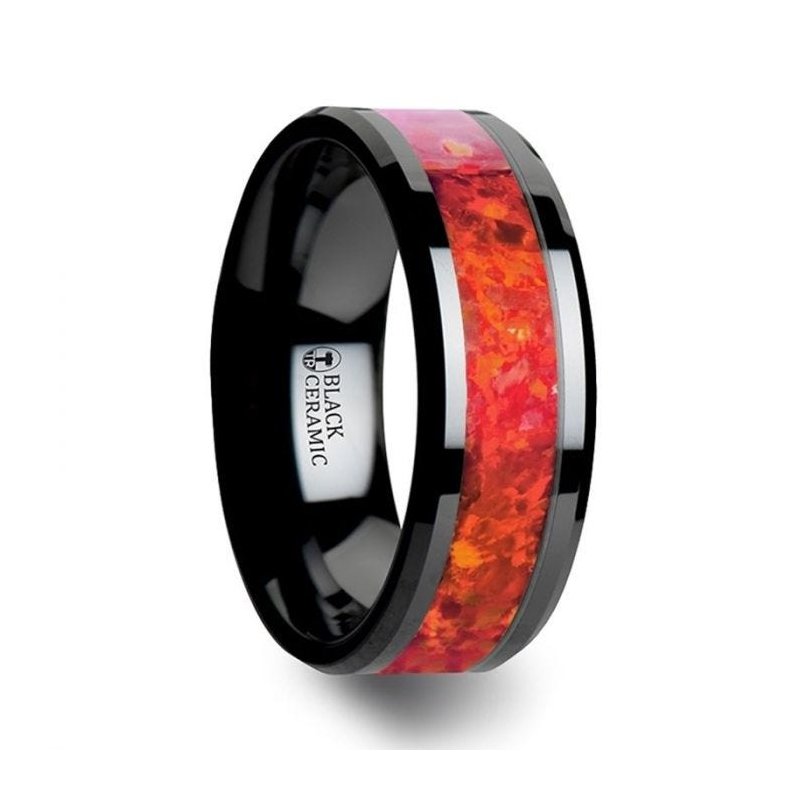 Thorsten Rings NOVA Black Ceramic Wedding Band with Beveled Edges and ...