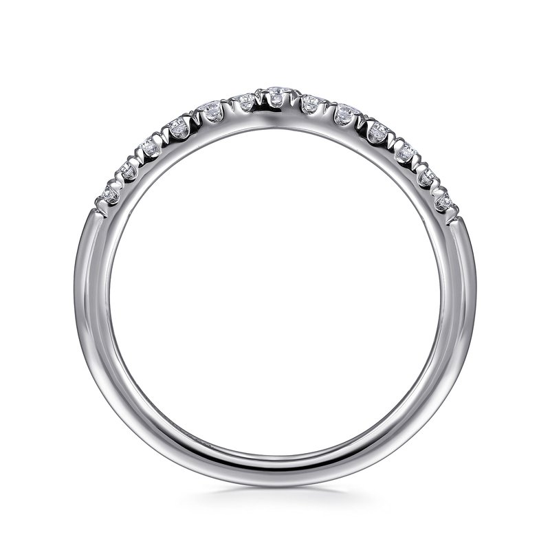 Flora Signature Curved 14K White Gold French Pavé Diamond Wedding Band ...