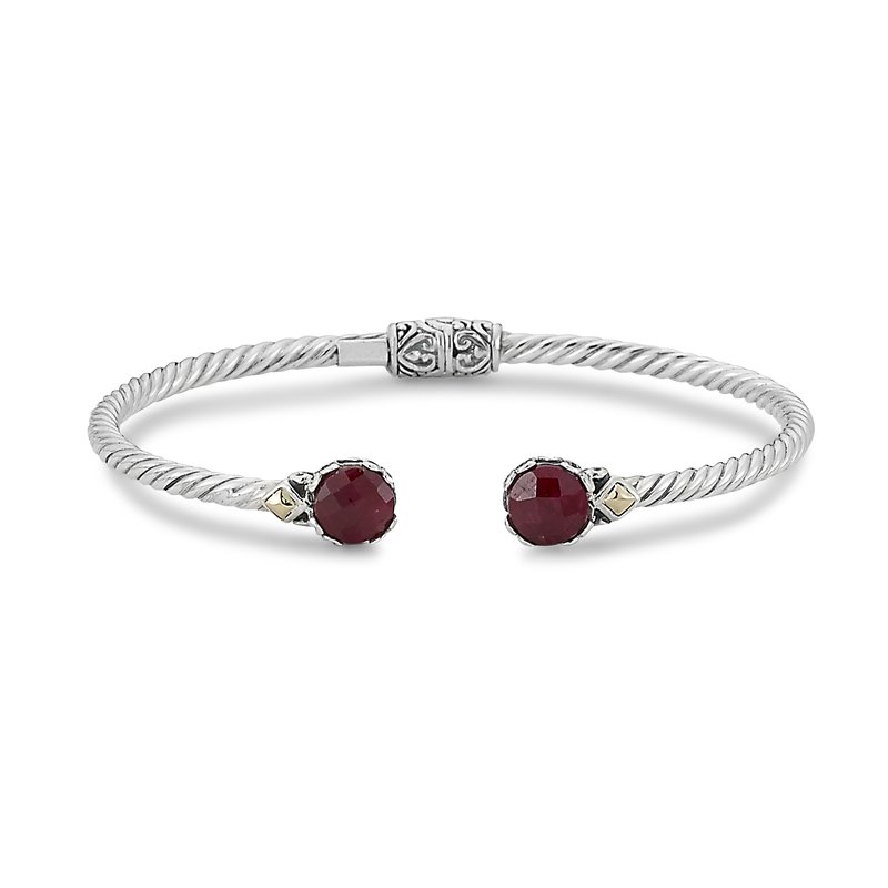 Samuel B STERLING SILVER/18K 7MM ROUND RUBY TWISTED CABLE BANGLE IN 3MM ...