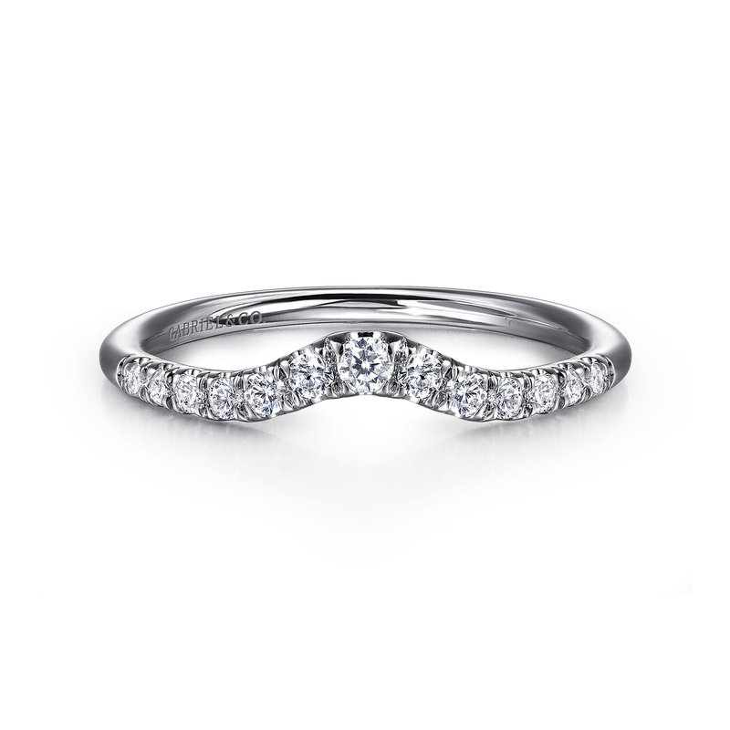 Flora Signature Curved 14K White Gold French Pavé Diamond Wedding Band ...