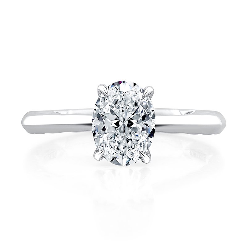 A. JAFFE Oval Cut Diamond Solitaire Engagement Ring with Hidden Halo ...