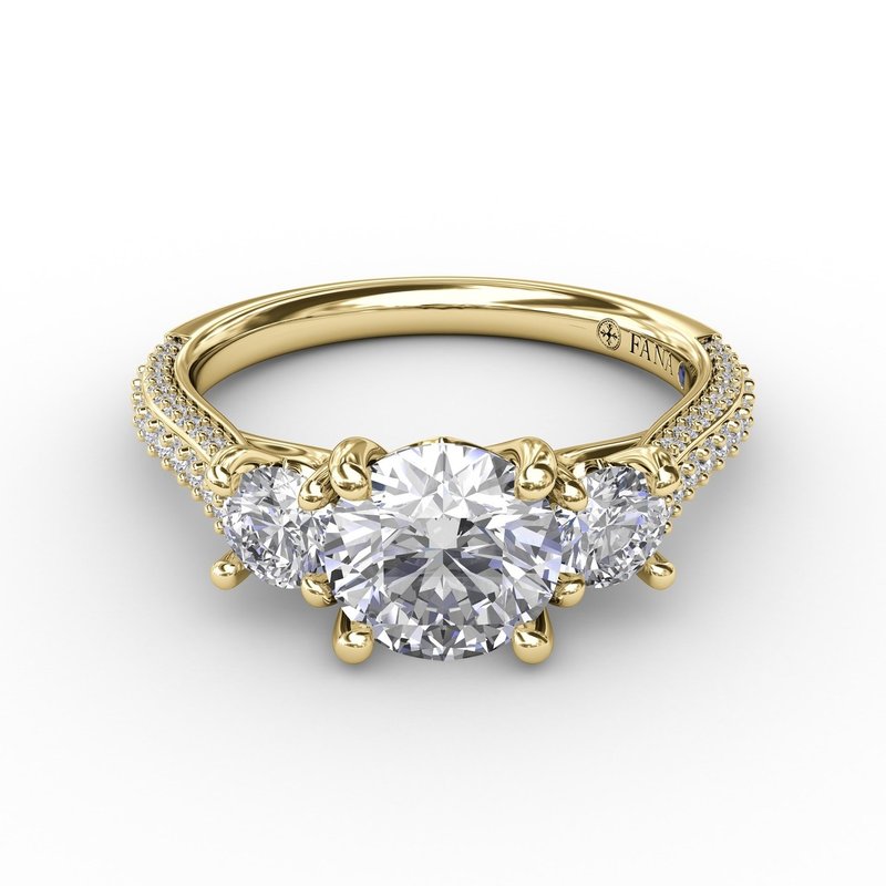 Classic Three-Stone Round Diamond Engagement Ring With Pavé Band S3336 ...
