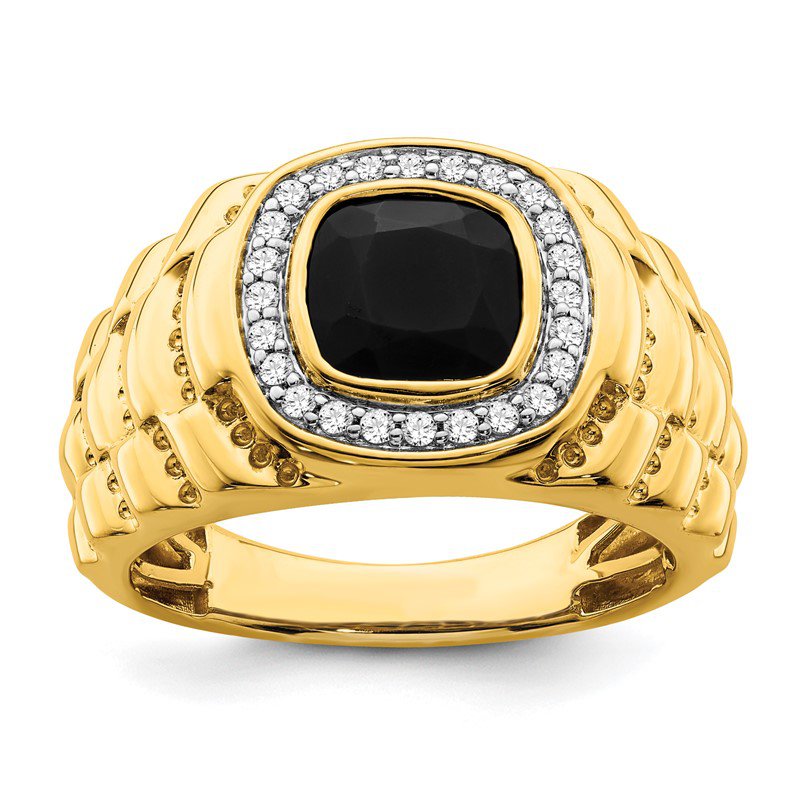 Quality Gold 14K Lab Grown VS/SI FGH Dia and Onyx Textured Quality Gold 14K Lab Grown VS/SI FGH Dia and Onyx Textured