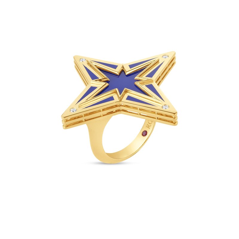 Roberto Coin Stardust Large Diamond And Blue Ceramic Star Ring STARDUST ...