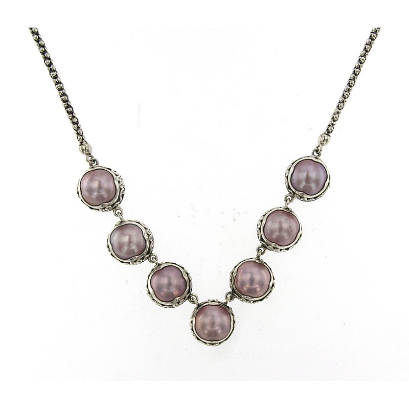 Samuel B STERLING SILVER ROUND 7 STONE PINK MABE PEARL NECKLACE 59554N ...