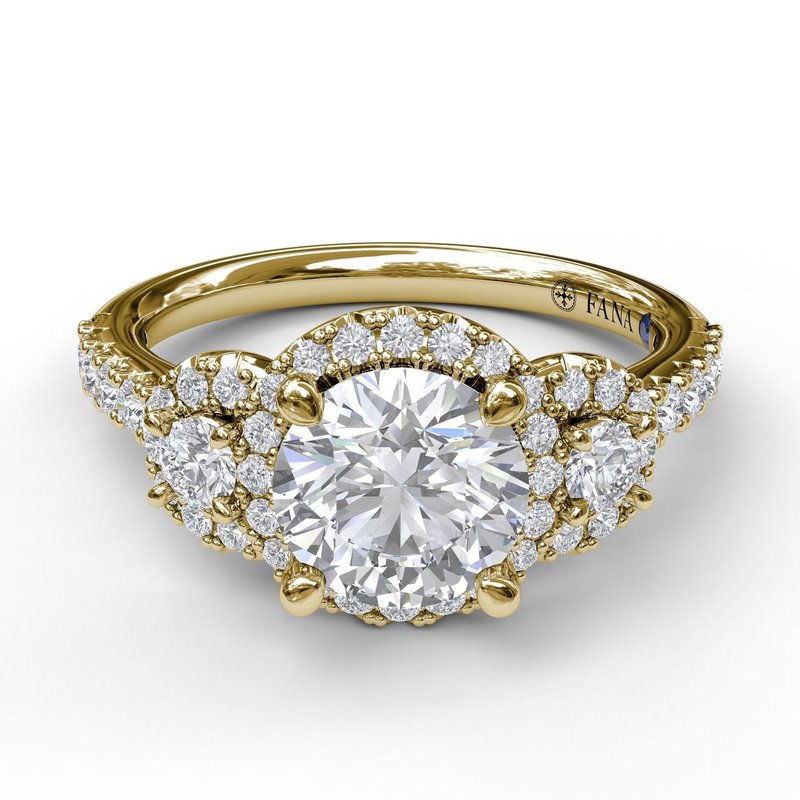 Three Stone Halo Engagement Ring S3405 - Fana