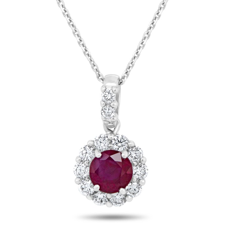 Uneek Precious Collection Halo Round Ruby Drop Pendant LVNMT1953R ...