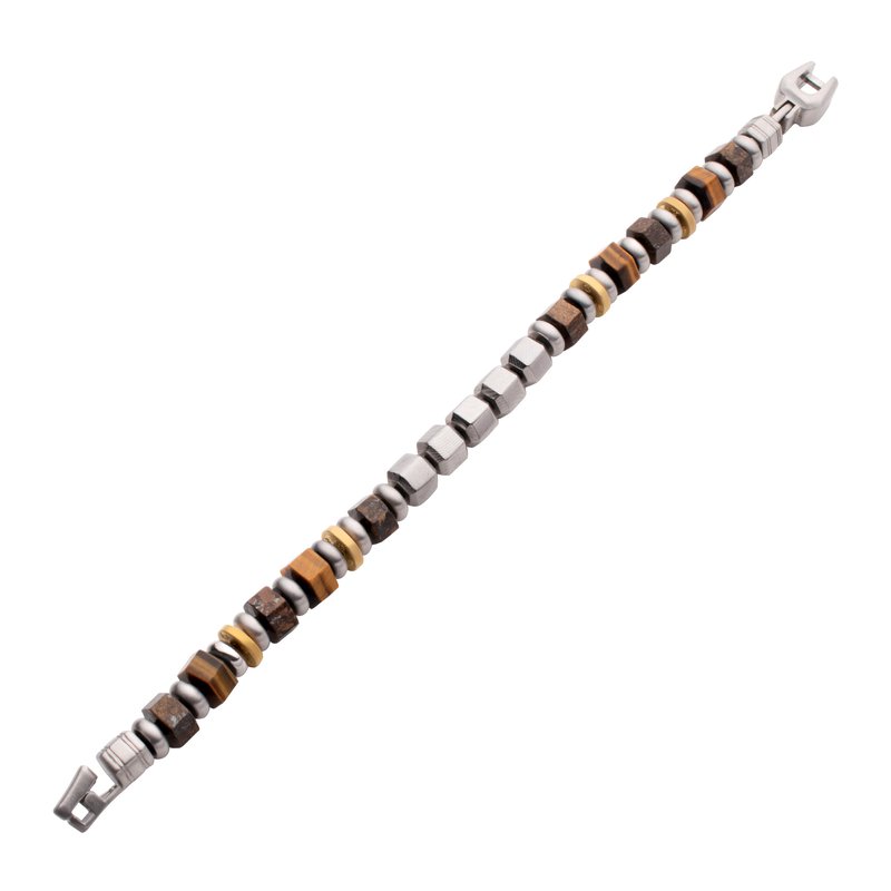 INOX Jewelry 8mm Steel, Bronzite and Tiger's Eye Beads Bushido Bracelet ...