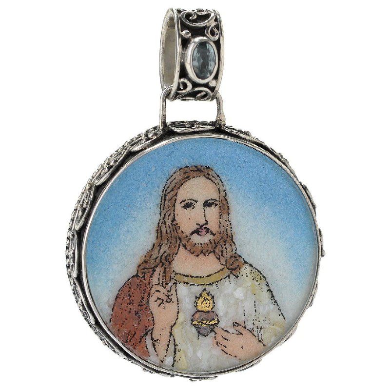 Samuel B STERLING SILVER CRUSHED GEMSTONE JESUS PENDANT 53680P.JESUS ...
