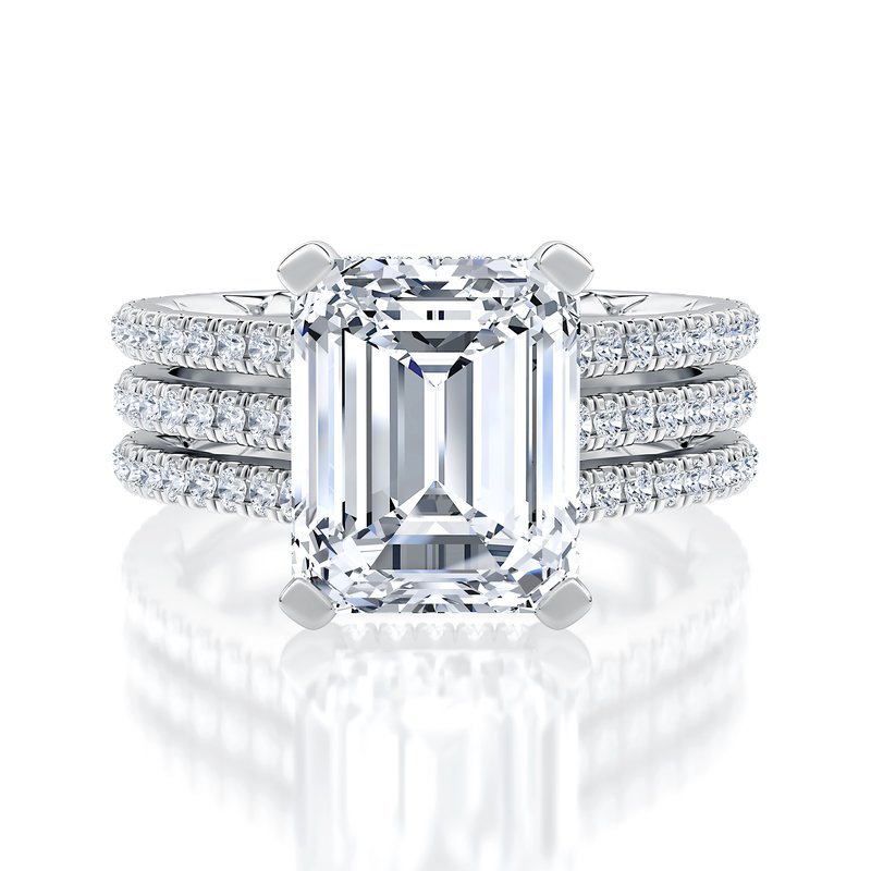 A. JAFFE Three Row Diamond Flat Tab Emerald Cut Center Diamond ...