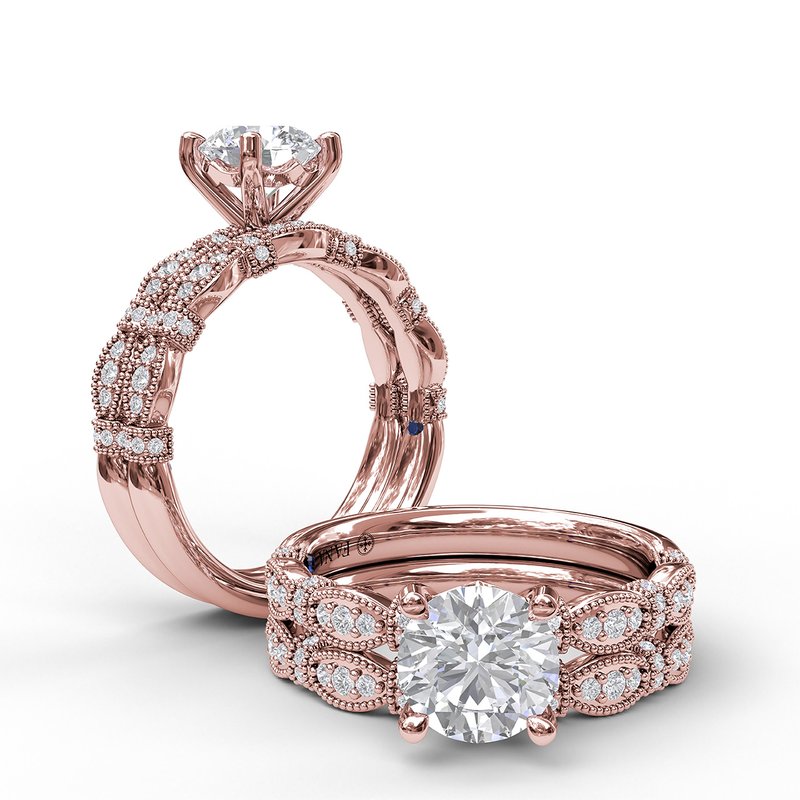 Classic Diamond Engagement Ring with Detailed Milgrain Band S3039 - Fana