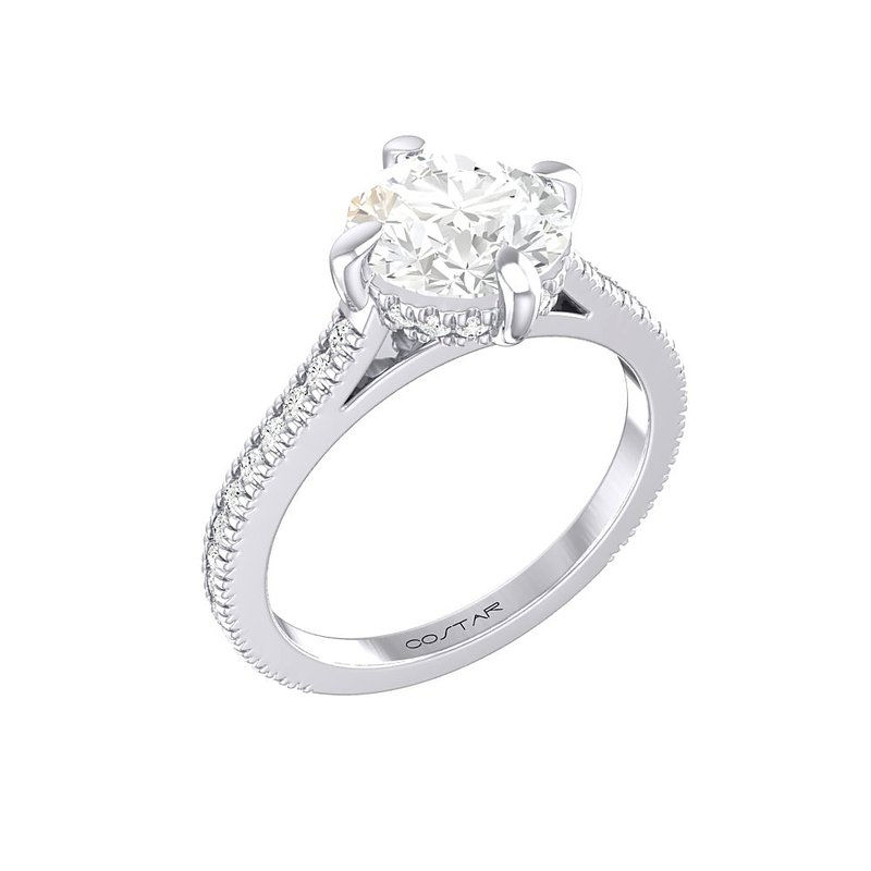 Cathedral Head Hidden Halo Pave Engagement Ring R15077 - Costar