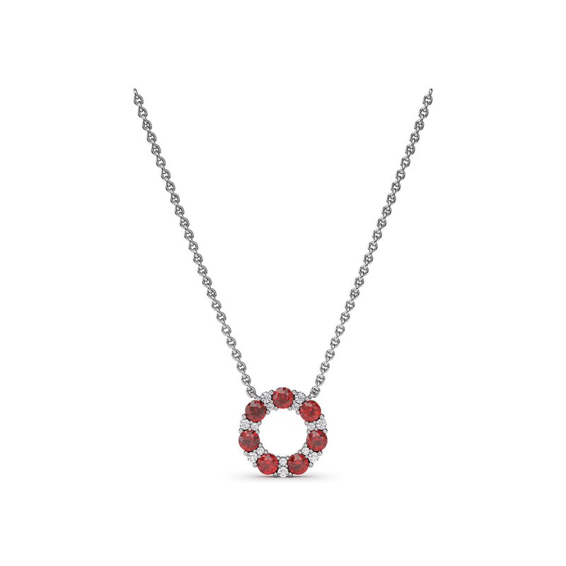 Shared Prong Ruby and Diamond Circle Necklace N1868R Fana
