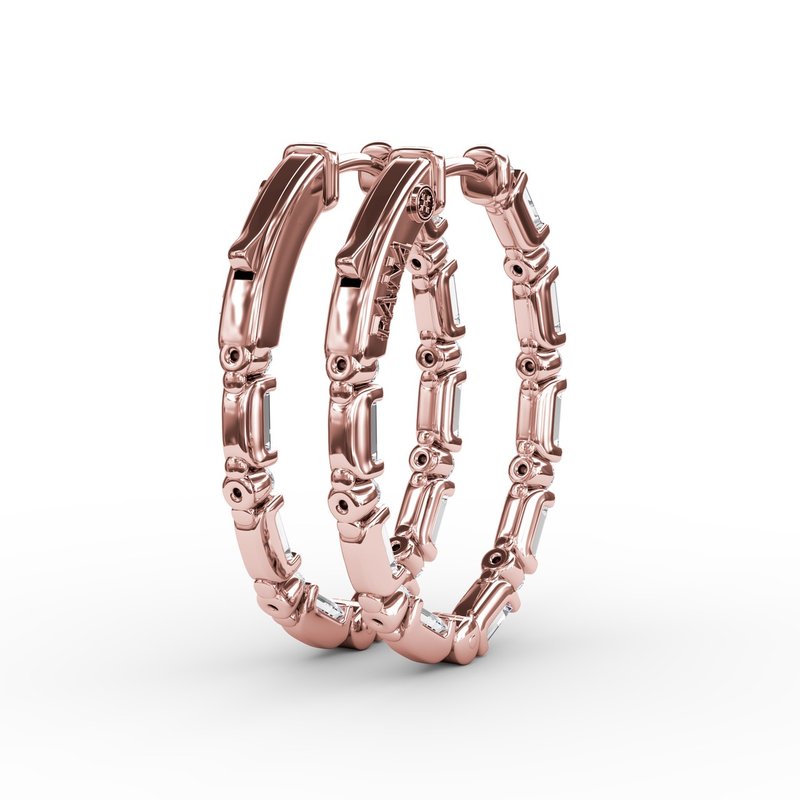 Alternating Emerald and Round Diamond Hoop Earrings ER4956 - Fana