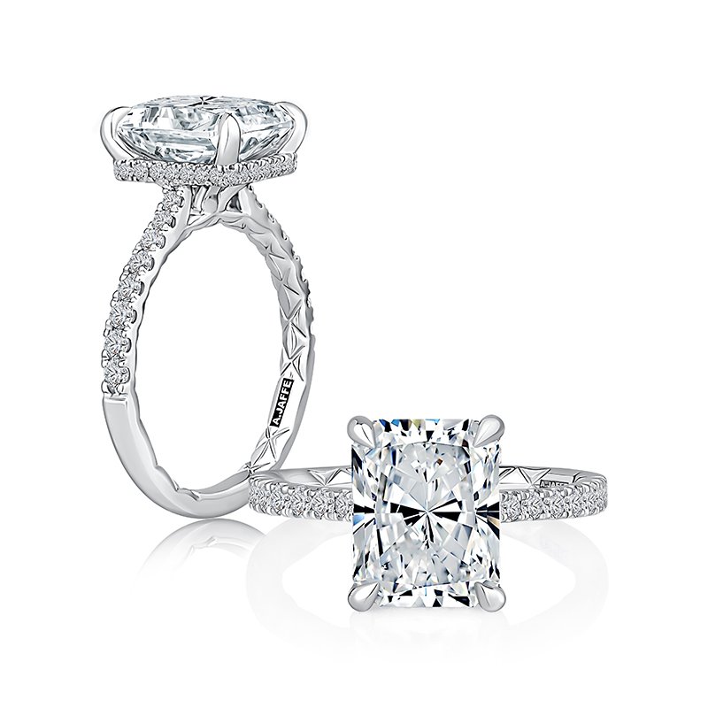 A.JAFFE Radiant Shaped Diamond Engagement Ring with Hidden Halo and ...
