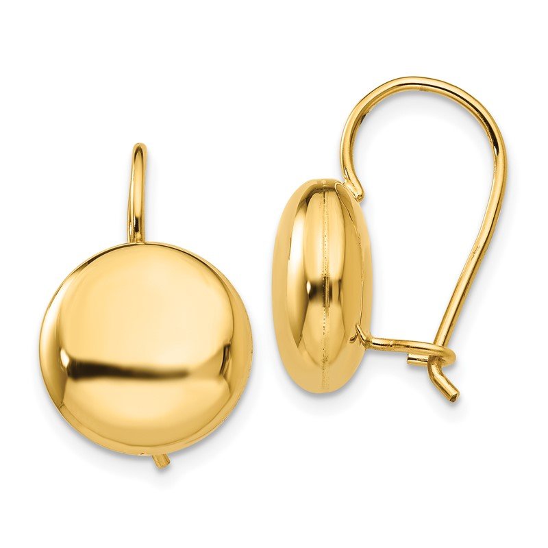 Quality Gold 14k Polished 12mm Button Kidney Wire Earrings H1037 Wrights Jewellers