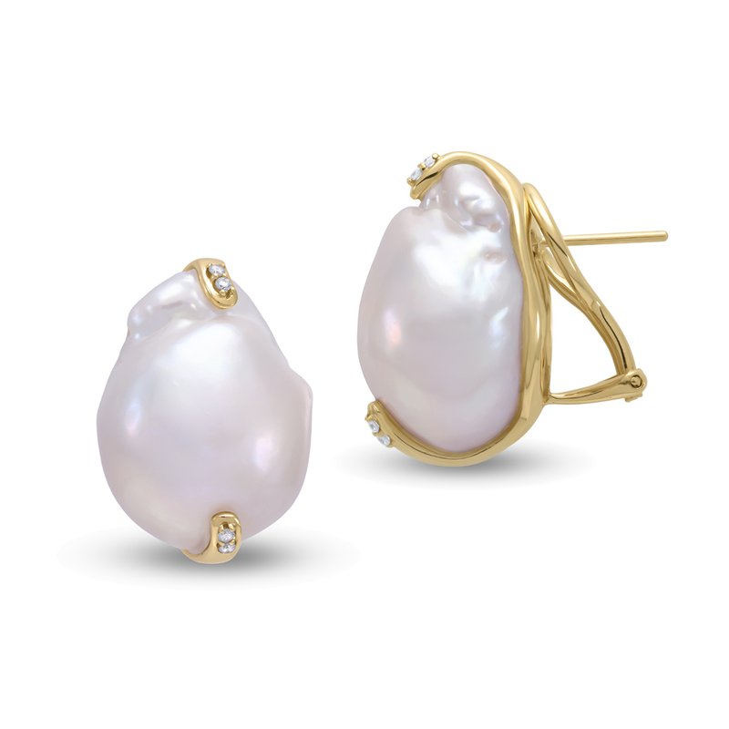 Pearl Diamond Omega Earrings E3166CL - Mastoloni Pearls