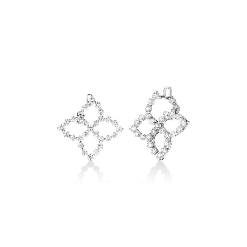 Roberto Coin Diamond Princess Outline Hinged Flower Earrings DIAMOND ...