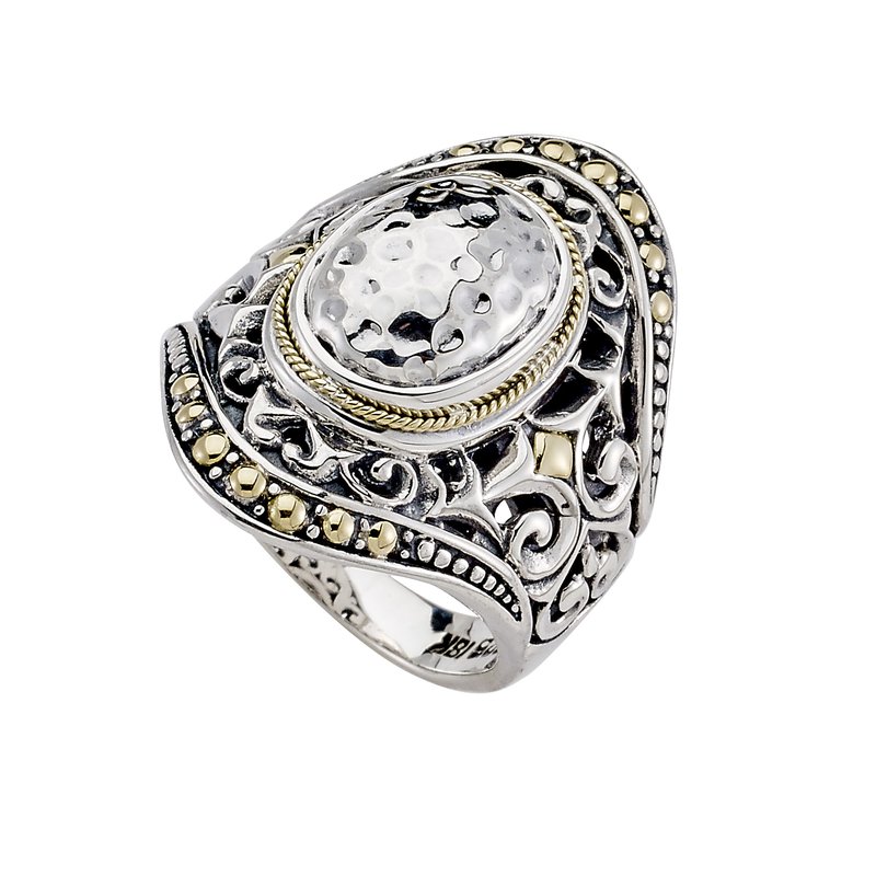 Samuel B STERLING SILVER/18K BALINESE DESIGN OVAL HAMMERED SILVER RING ...
