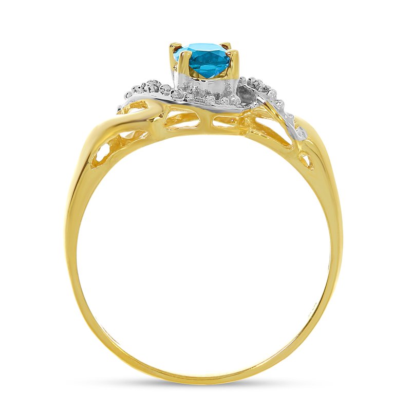 Color Merchants 14k Yellow Gold Oval Blue Topaz And Diamond Swirl Ring ...