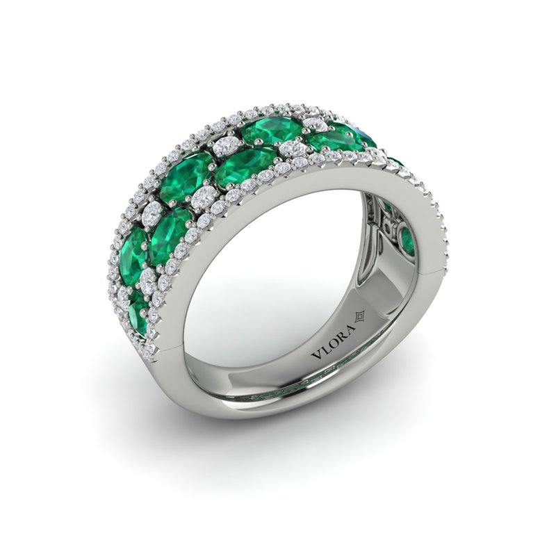 Vlora Multi Diamond and Emerald Statement Ring VR60786E - Hayden Jewelers