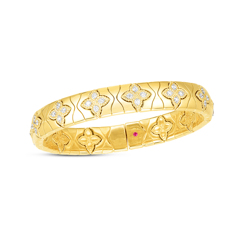 Roberto Coin 18K Gold Royal Princess Flower Narrow Diamond Bangle - 18K ...