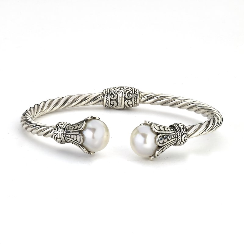 Samuel B STERLING SILVER BALI TWIST HINGED FRESH WATER PEARL BANGLE ...
