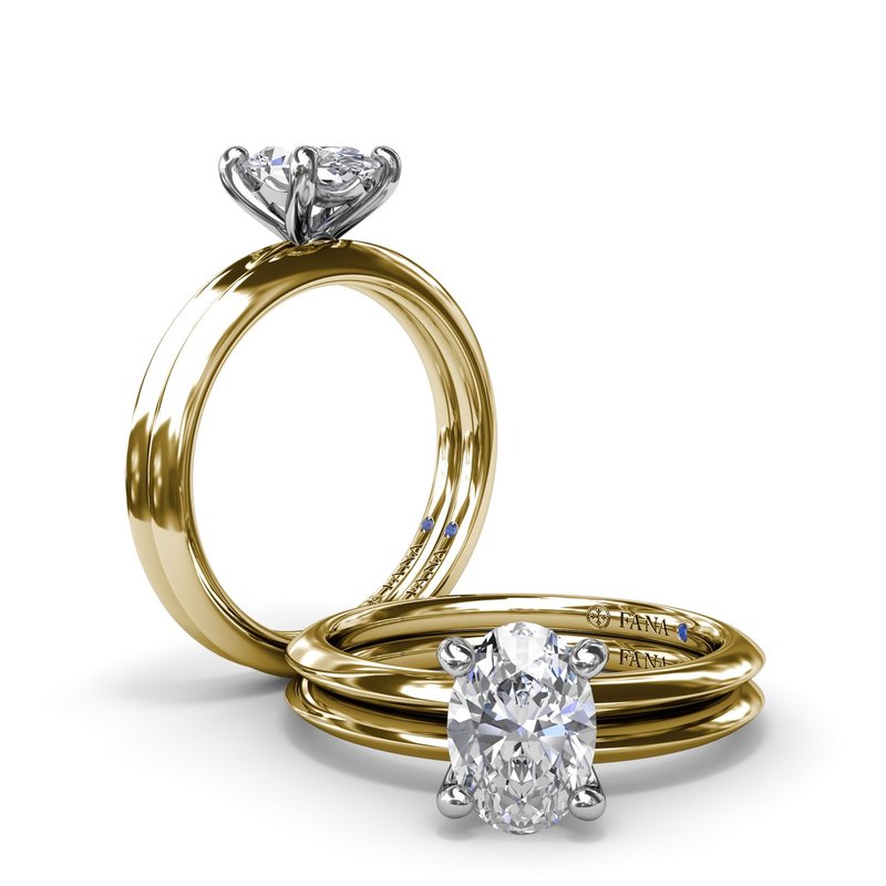 Two-Toned Solitaire Knife-Edge Diamond Engagement Ring S4348 - Fana