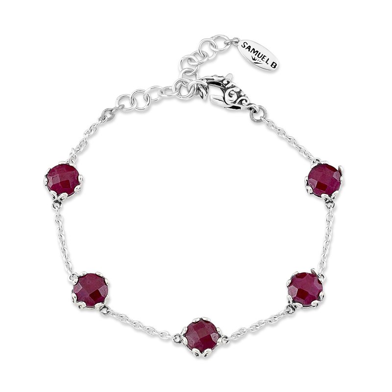 Samuel B STERLING SILVER 7MM ROUND RUBY STATION BRACELET 59672B.SLR ...