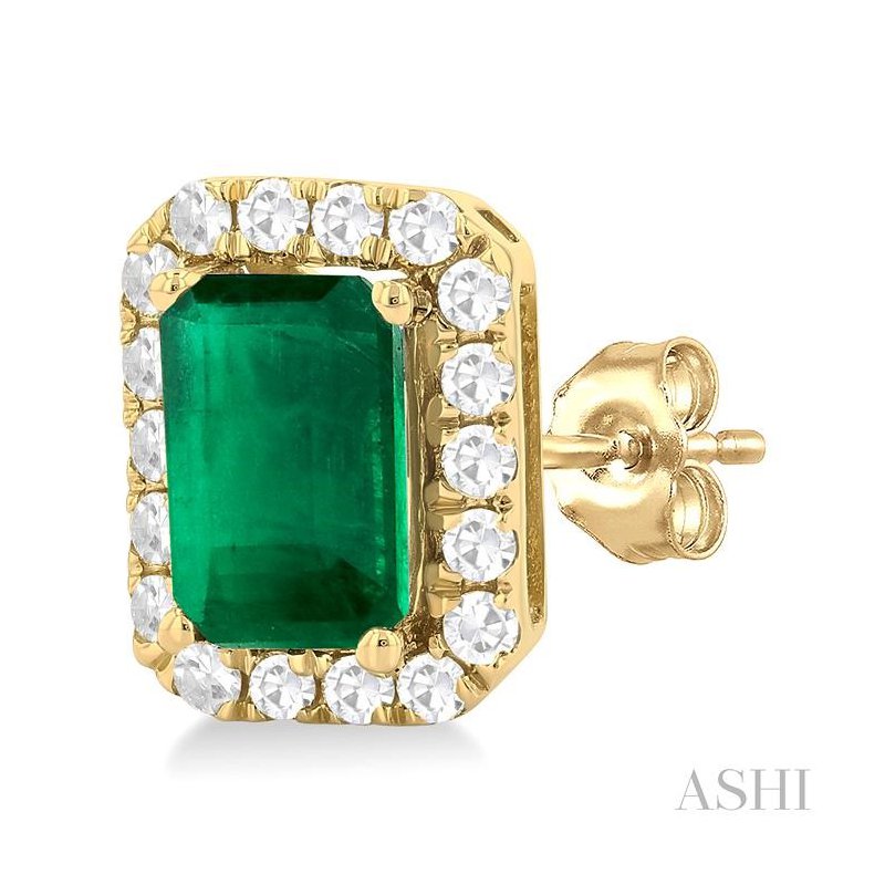 ASHI Emerald Shape Gemstone & Halo Diamond Earrings ASHI Emerald Shape Gemstone & Halo Diamond Earrings