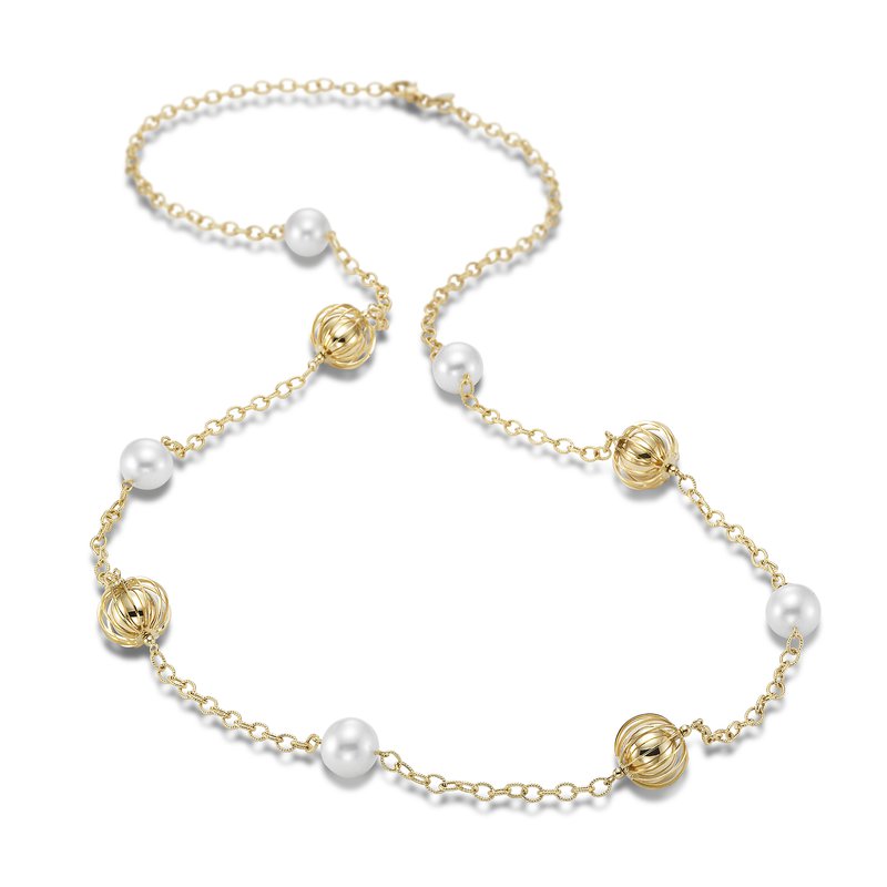 Gold Pearl Link Necklace N2184 - Mastoloni Pearls