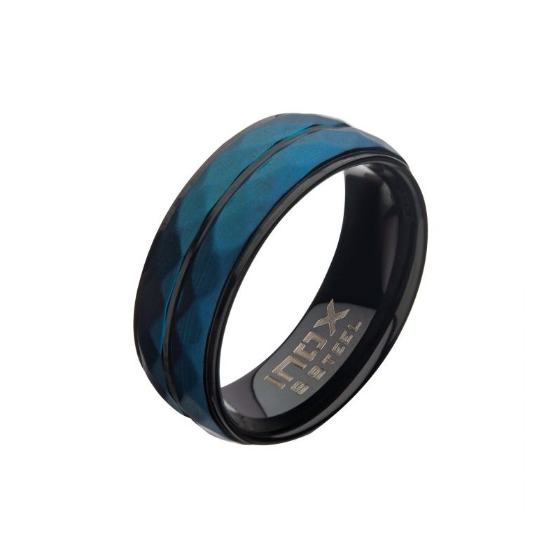 INOX Jewelry Stainless Steel with Matte Black & Blue IP Double Hammered ...